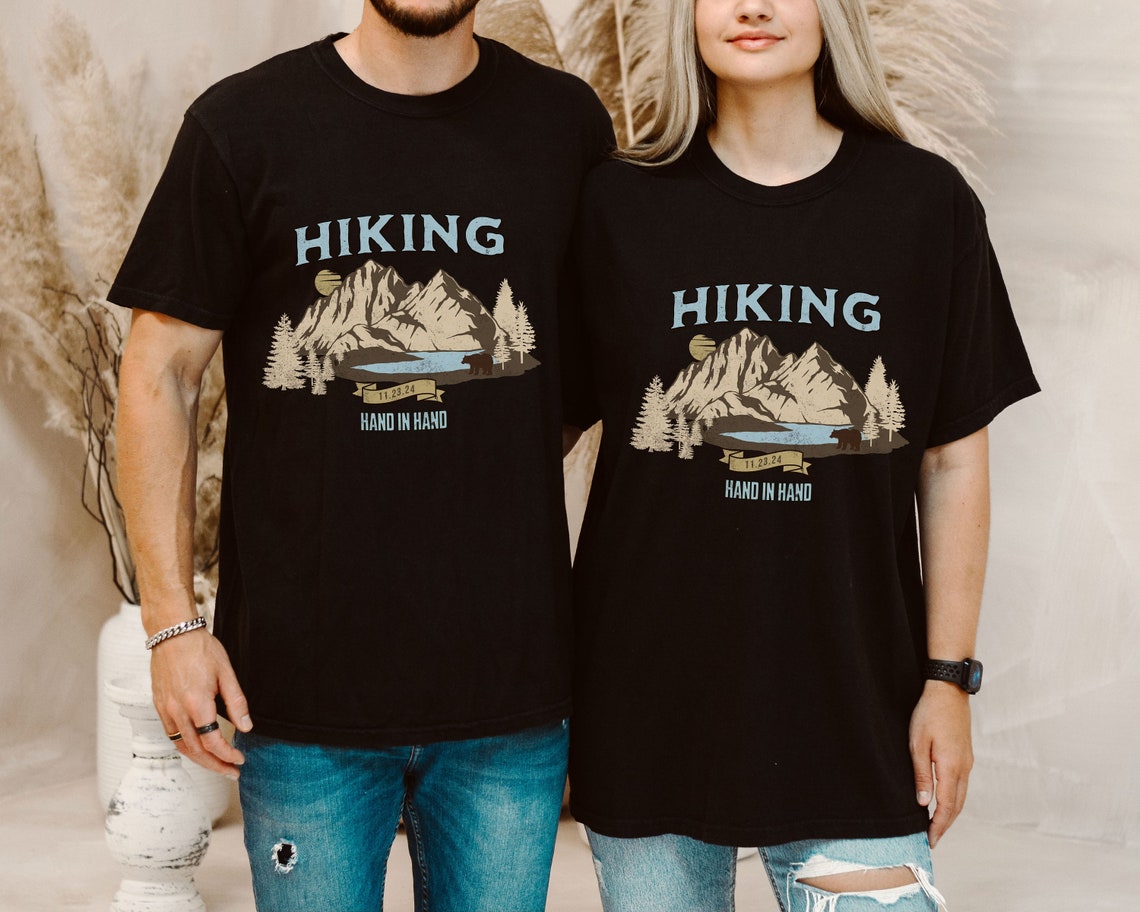 Hiking Adventure Couples T-shirts, Honeymoon Matching Shirts, Mountain ...