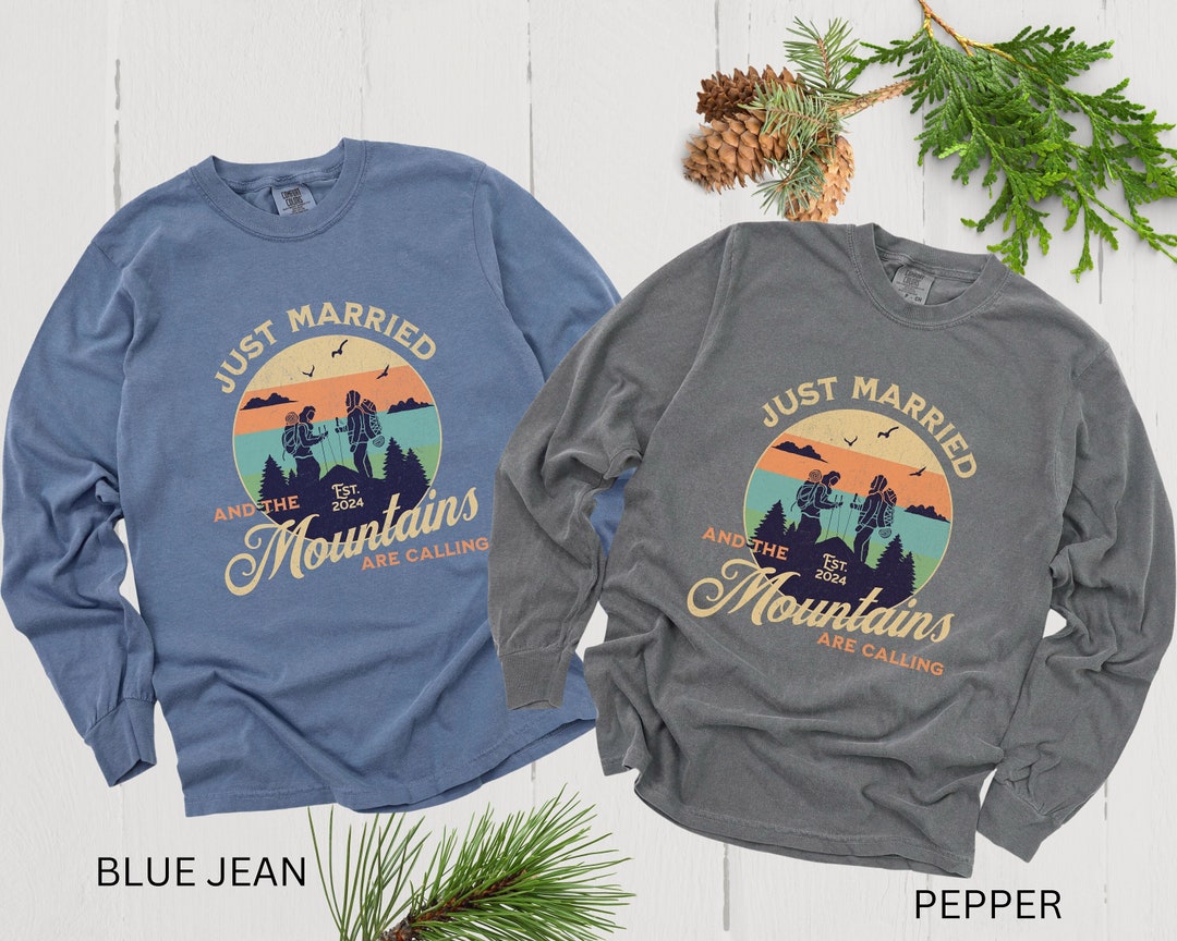 Hiking Couple Just Married Matching Shirts, Comfort Colors Long Sleeve ...