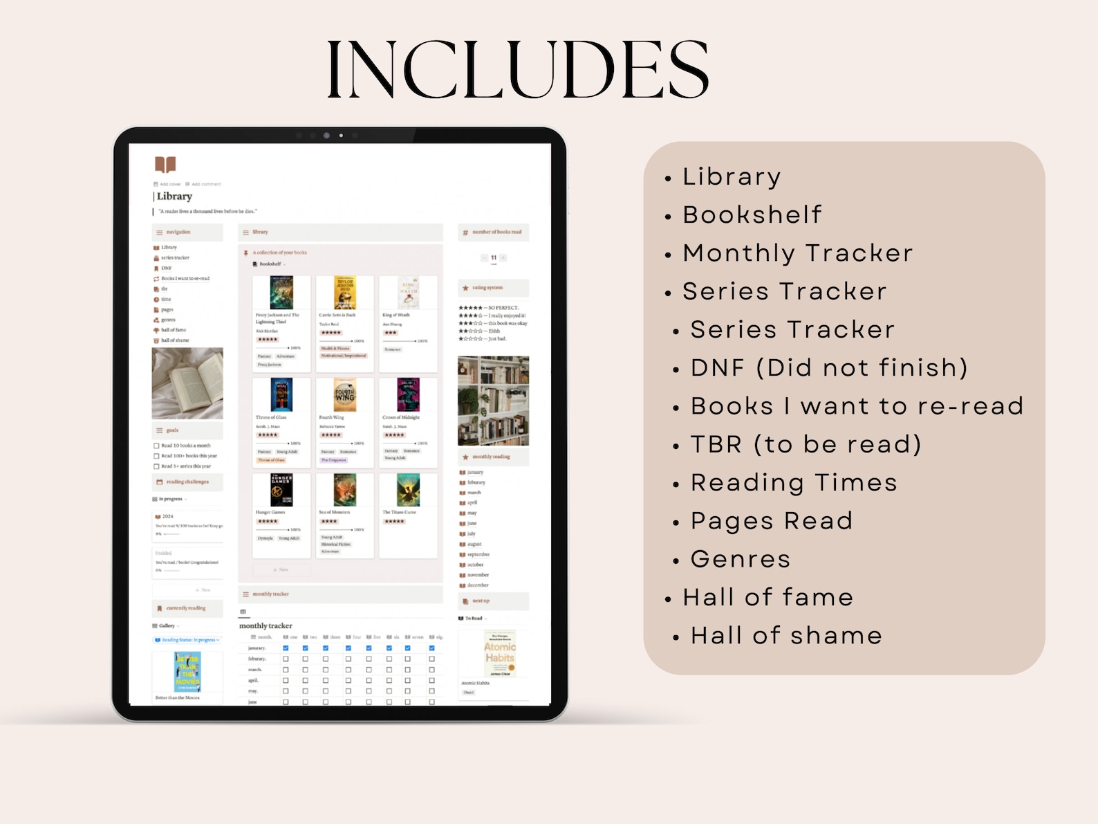 Notion Book Tracker Template | Notion Library | Aesthetic Digital Planner | Digital Reading ...