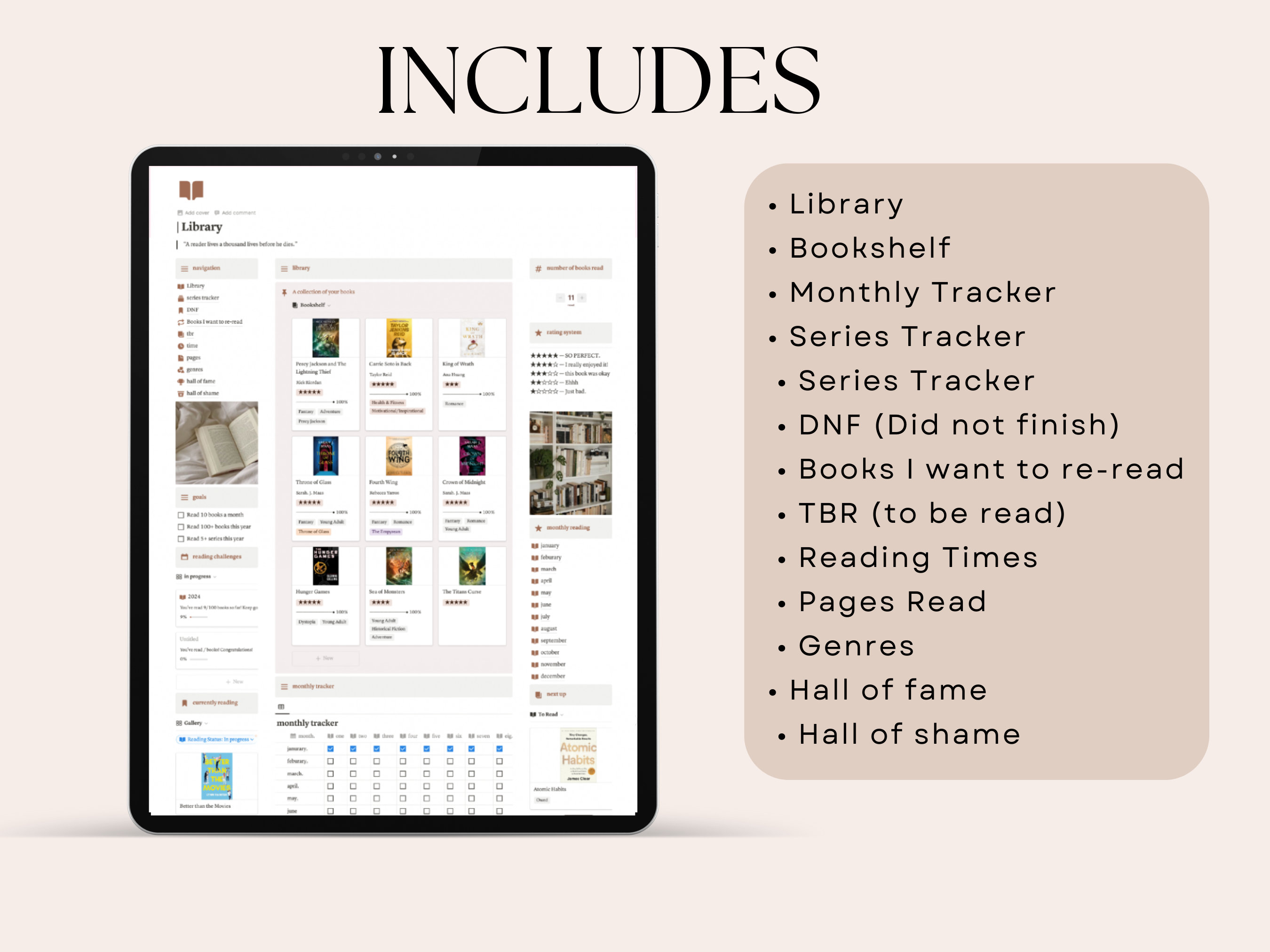 Notion Book Tracker Template | Notion Library | Aesthetic Digital Planner | Digital Reading ...