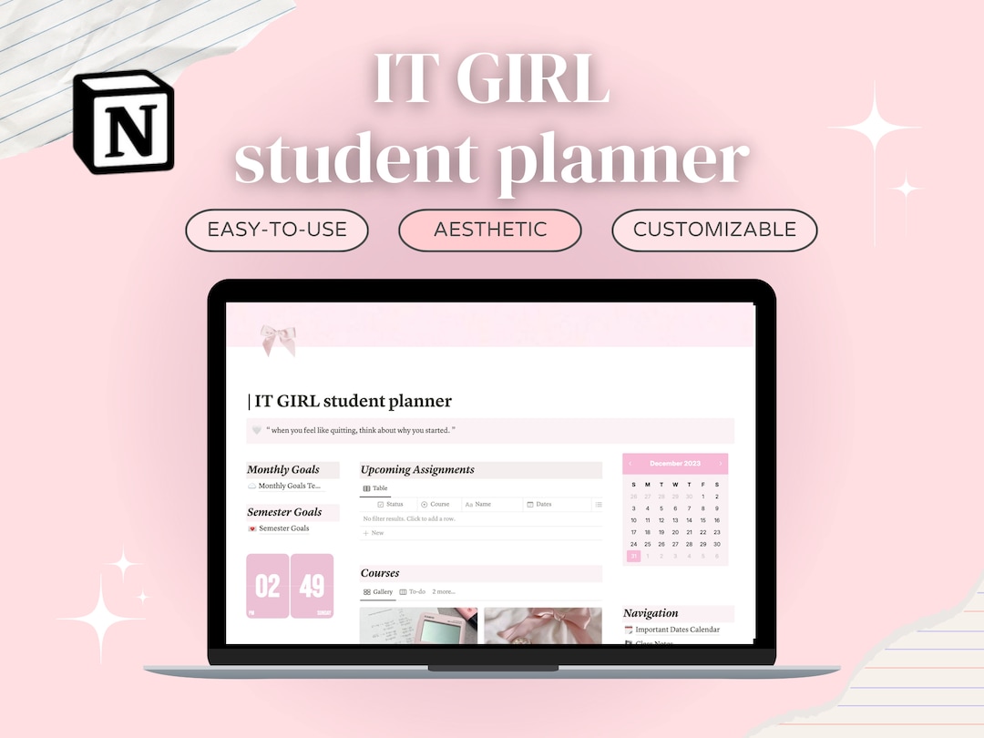 Notion Template Student Planner | IT Girl Aesthetic Notion Template ...