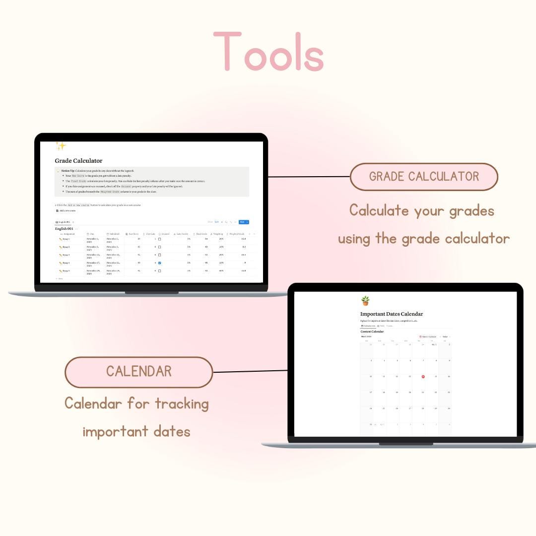 Aesthetic Notion Template Student Planner | Cute Pastel Pink Aesthetic ...