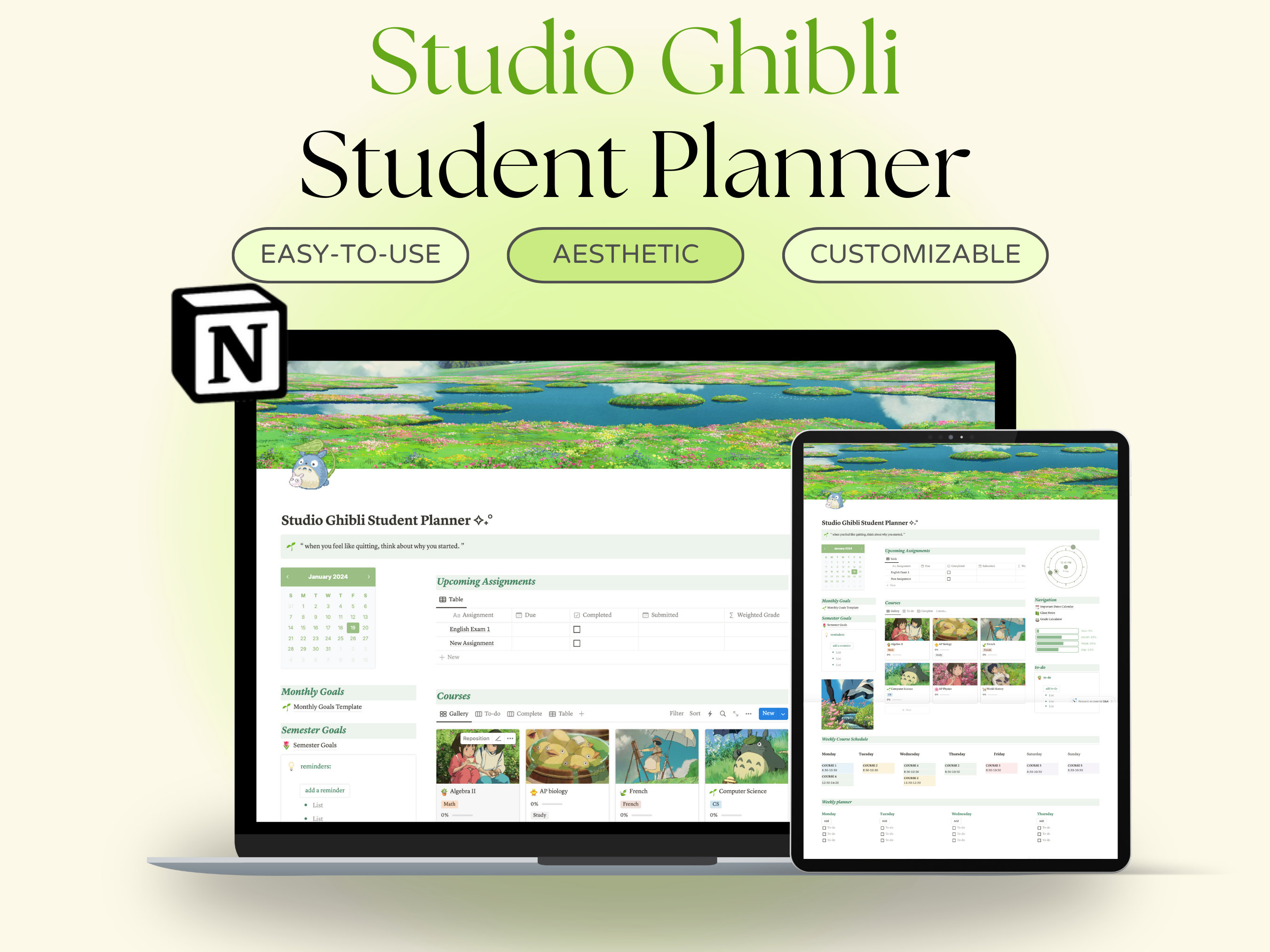 Notion Template Studio Ghibli Student Planner | Aesthetic Digital Planner, All-in-one ULTIMATE ...