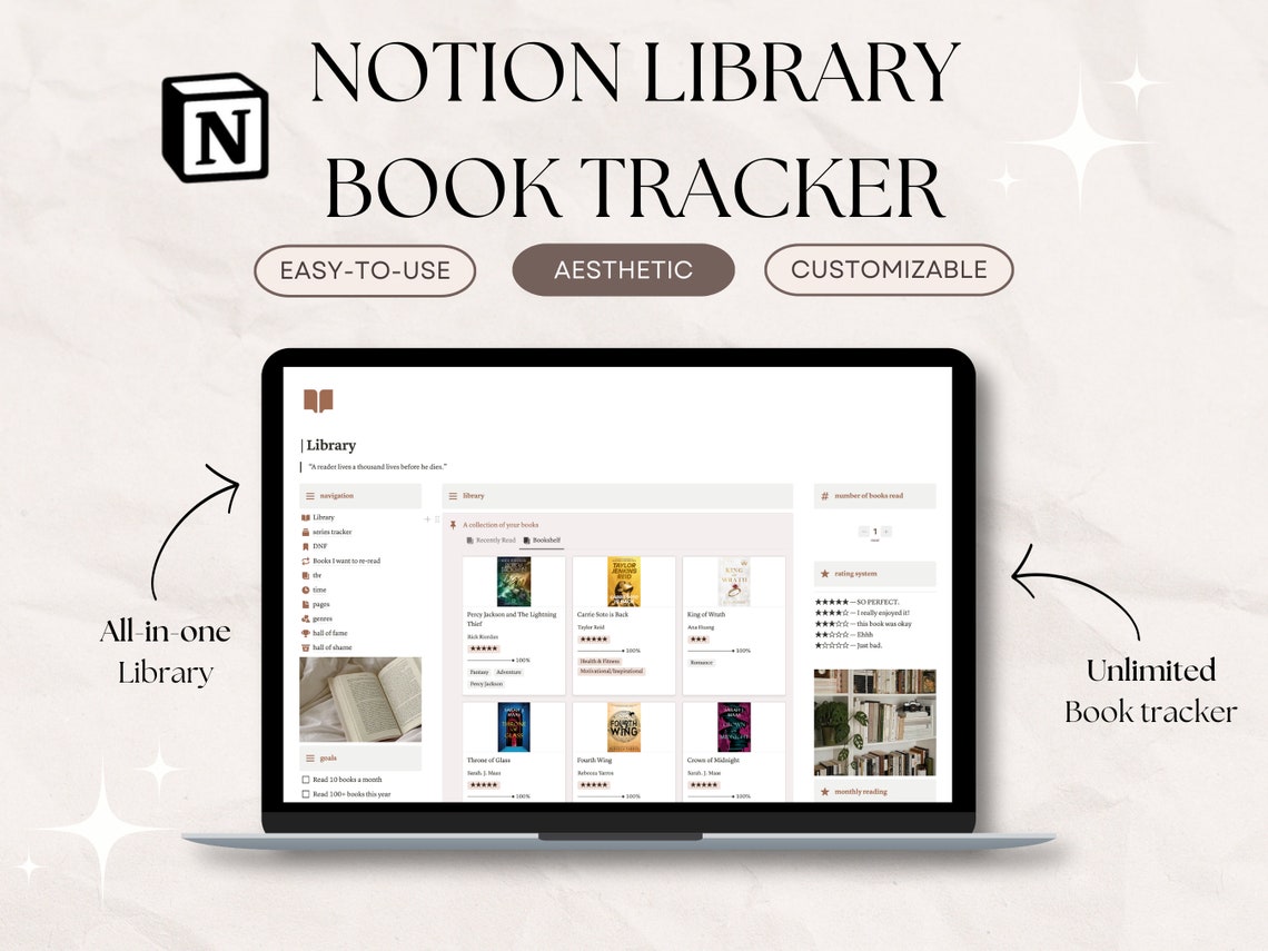 Notion Book Tracker Template | Notion Library | Aesthetic Digital ...