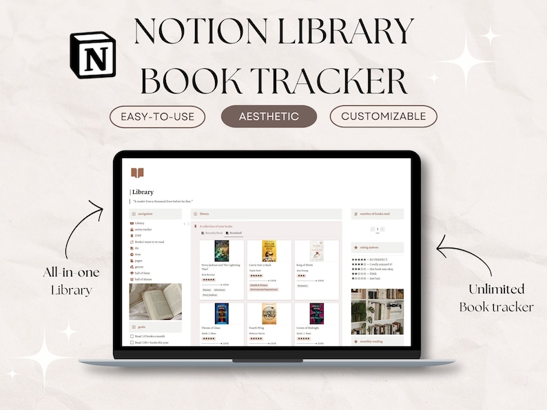 Notion Book Tracker Template | Notion Library | Aesthetic Digital ...