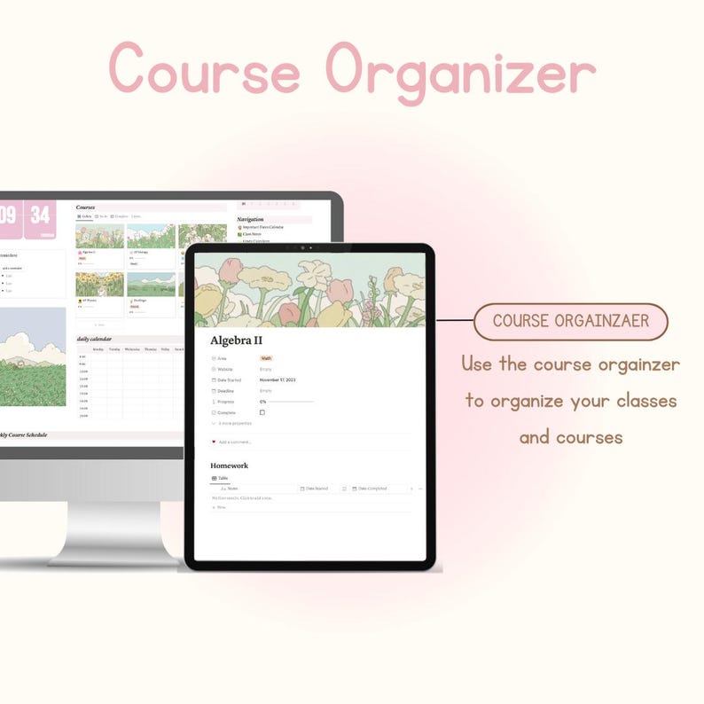 Aesthetic Notion Template Student Planner | Cute Pastel Pink Aesthetic ...
