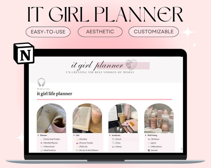 Notion Template Student Planner | IT Girl Aesthetic Notion Template ...