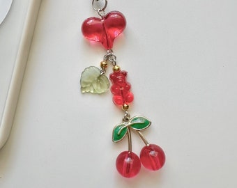 Red and Clear Beaded Cherry Phone Charm Keychain Purse Charm Accessory ...