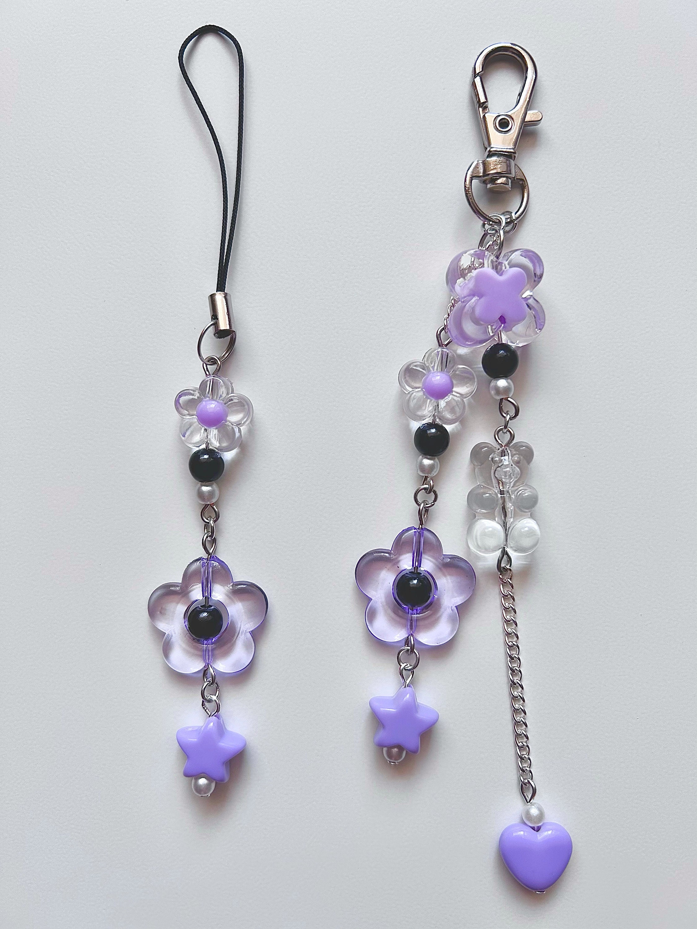 Purple Flower Phone Charm, Cute, Bead, Y2k, Colorful Accessory, Journal ...