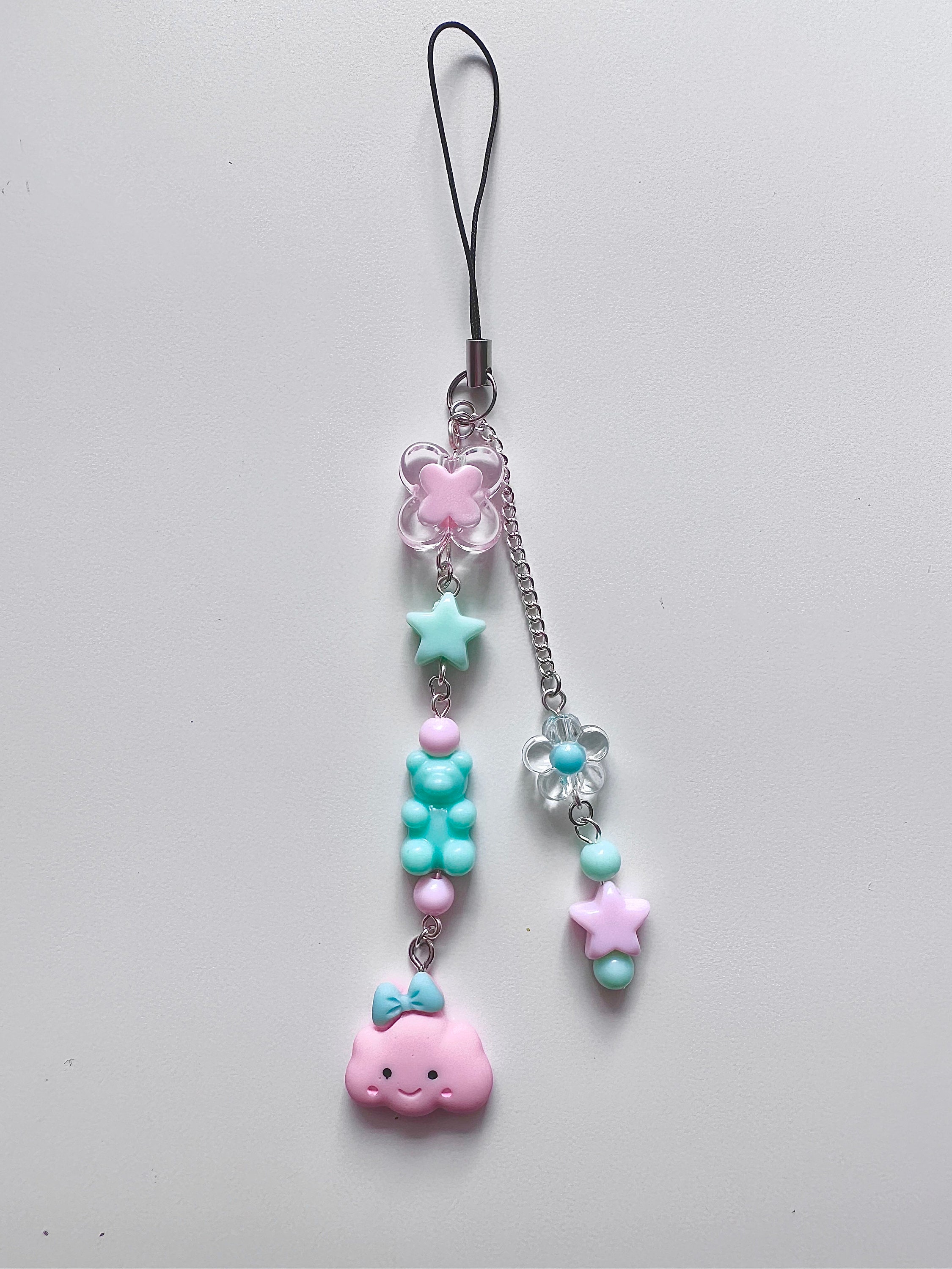 Pink Cloud and Blue Gummy Bear Phone Charm, Aesthetic, Handmade, Beaded ...