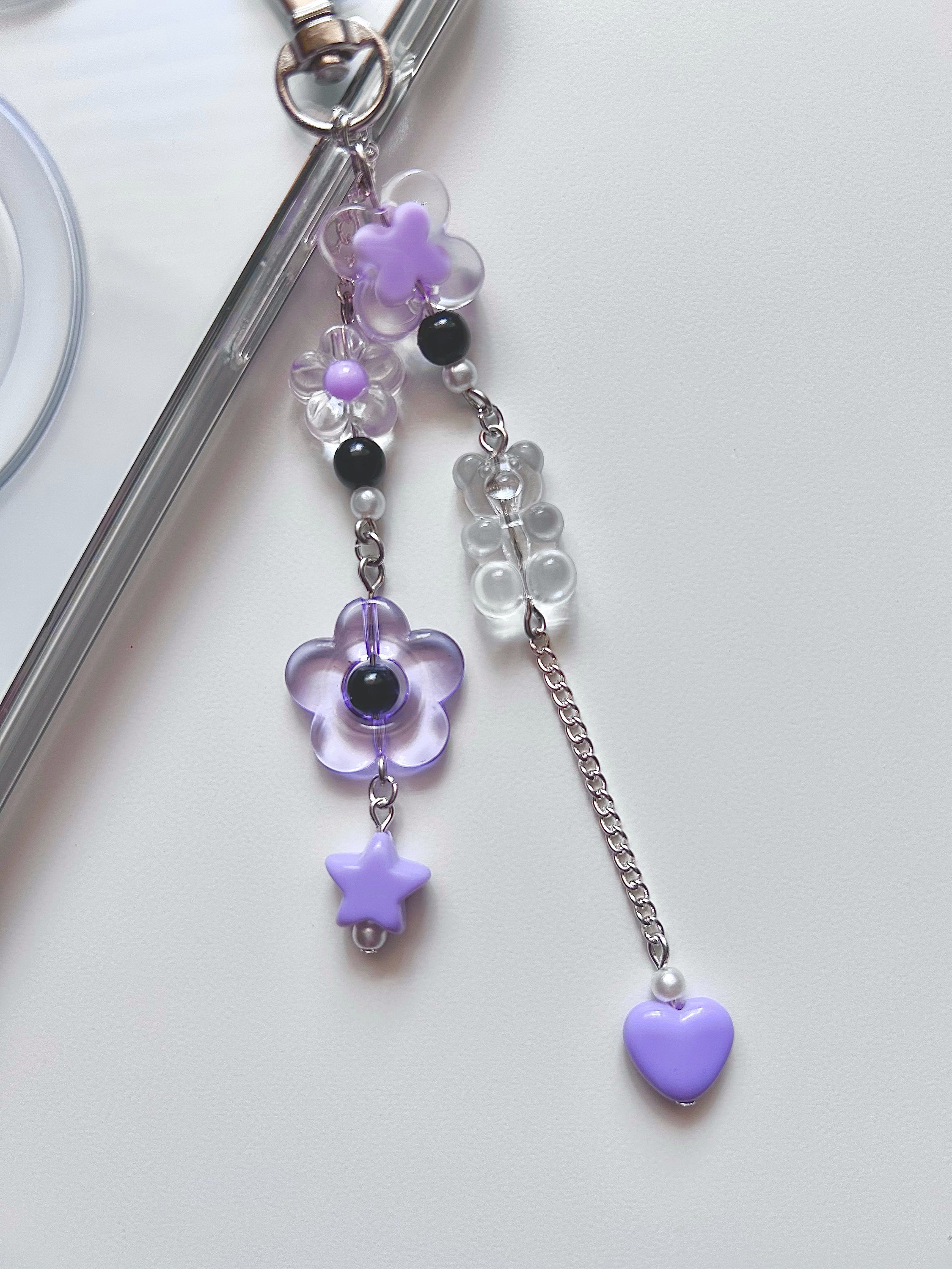 Purple Flower Phone Charm, Cute, Bead, Y2k, Colorful Accessory, Journal ...