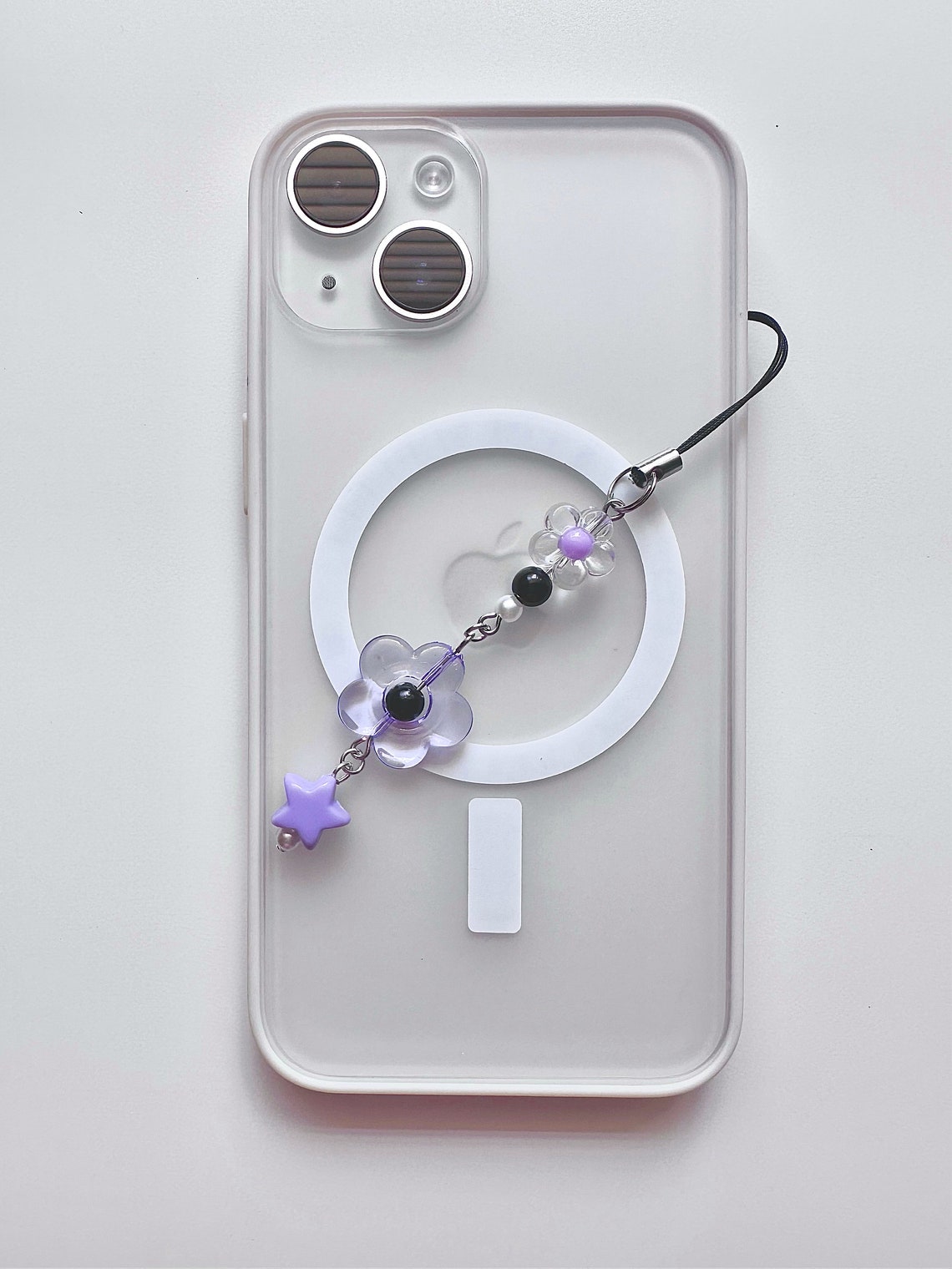 Purple Flower Phone Charm, Cute, Bead, Y2k, Colorful Accessory, Journal ...