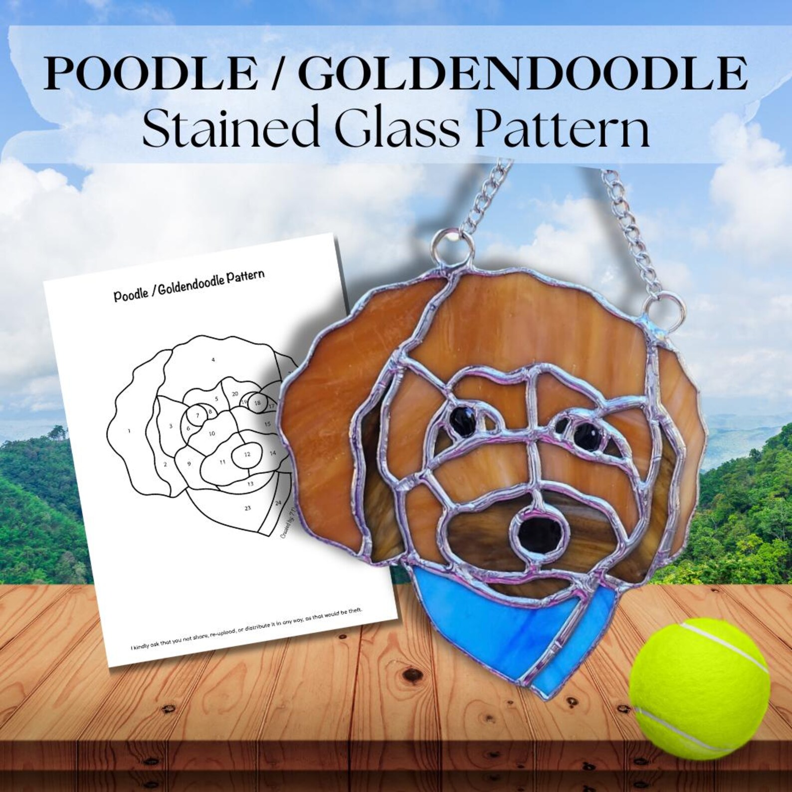 Poodle / Goldendoodle Dog Stained Glass Pattern Printable Digital ...