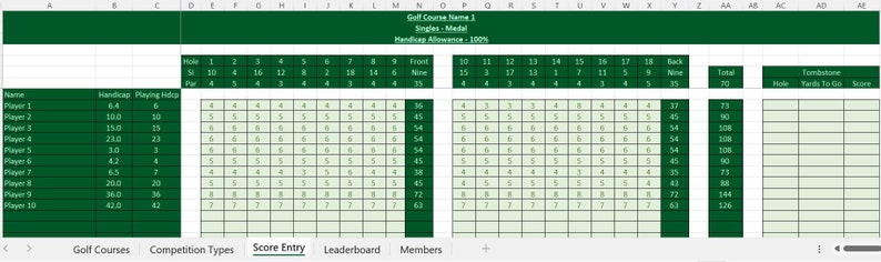 Golf Society Spreadsheet - Etsy