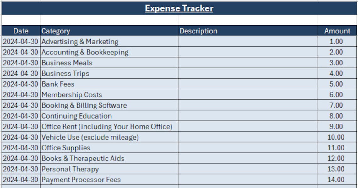 Expense, Mileage & Time Tracker - Spreadsheet - Annual Summary - Self ...
