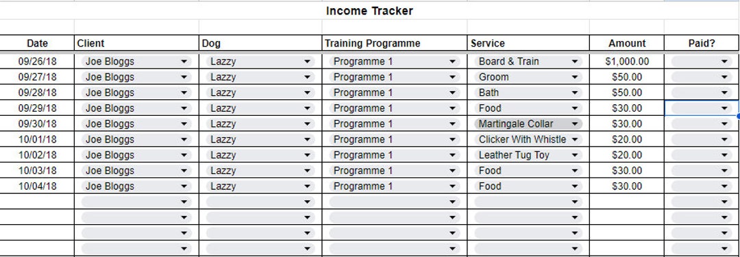 Income Expense Tracker for Dog Training Business - Custom Made ...