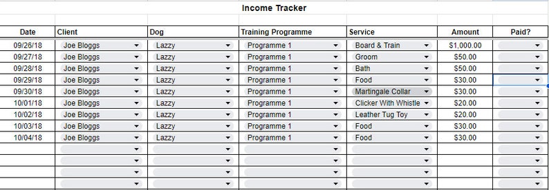 Income Expense Tracker for Dog Training Business - Custom Made ...