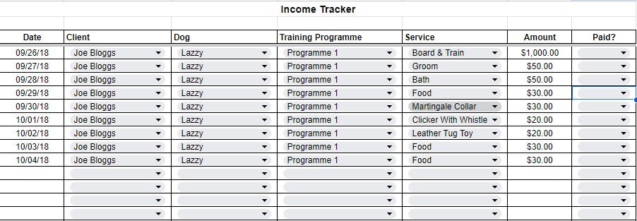 Income Expense Tracker for Dog Training Business - Custom Made ...