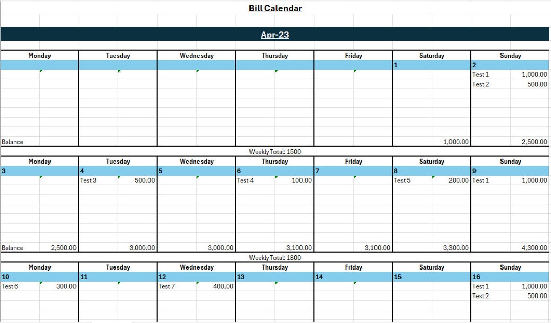 12 Month Bill Calendar Spreadsheet - Adjustable Start Month - Etsy
