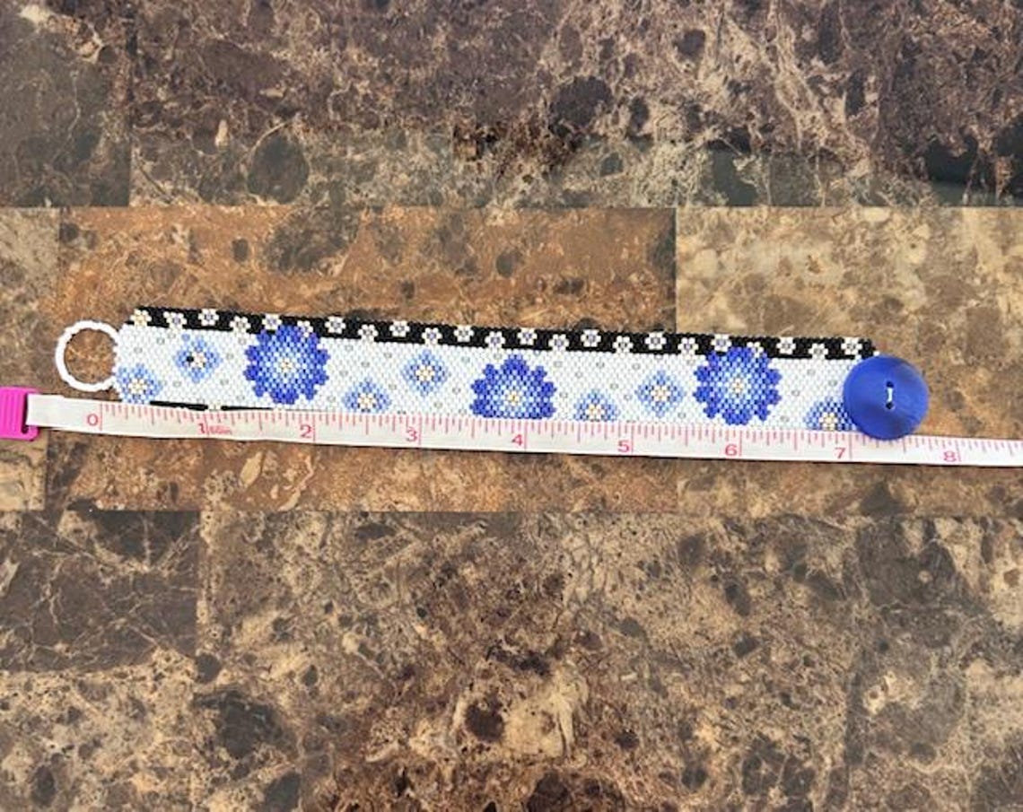 Blue Floral Beaded Bracelet Peyote Stitch Delica Bead Button Clasp - Etsy