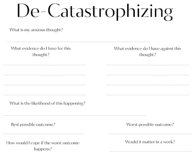 Anxiety Decatastrophizing Worksheet, Anxiety Worksheet, Counselor Tool ...