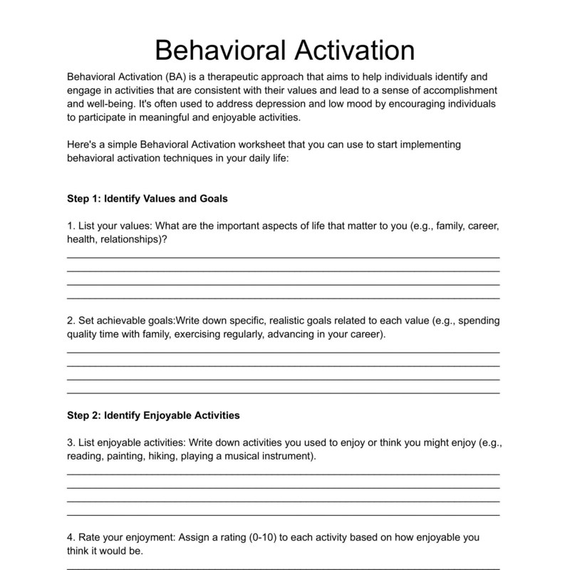 Behavioral Health Worksheets - Etsy