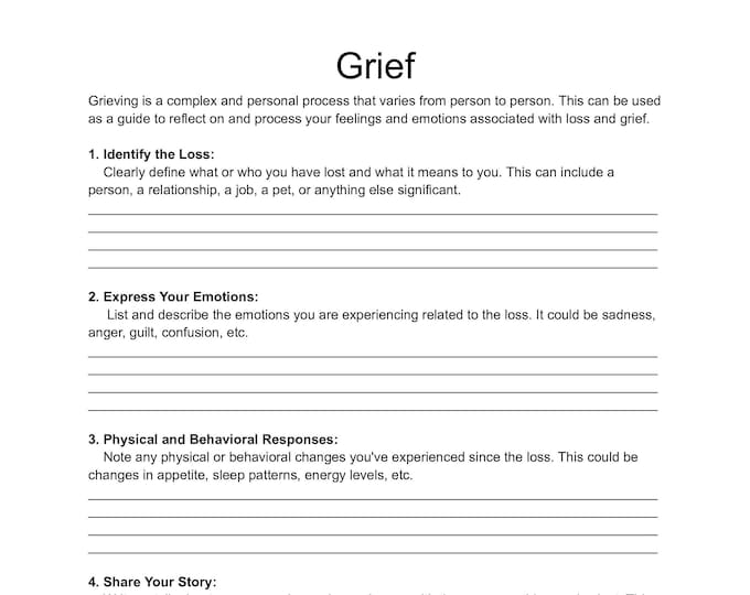 Grief Worksheet, Mental Health Worksheet, Grief Therapy Worksheet, Counseling Tool, Mental ...