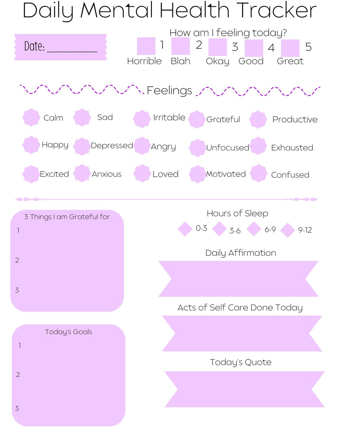 Daily Mental Health Tracker Lavender, Mental Health Check In, Mental ...