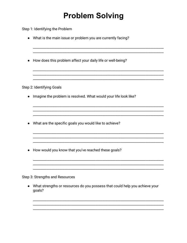 Problem Solving Worksheet, Problem Solving Skills, Counseling/social ...