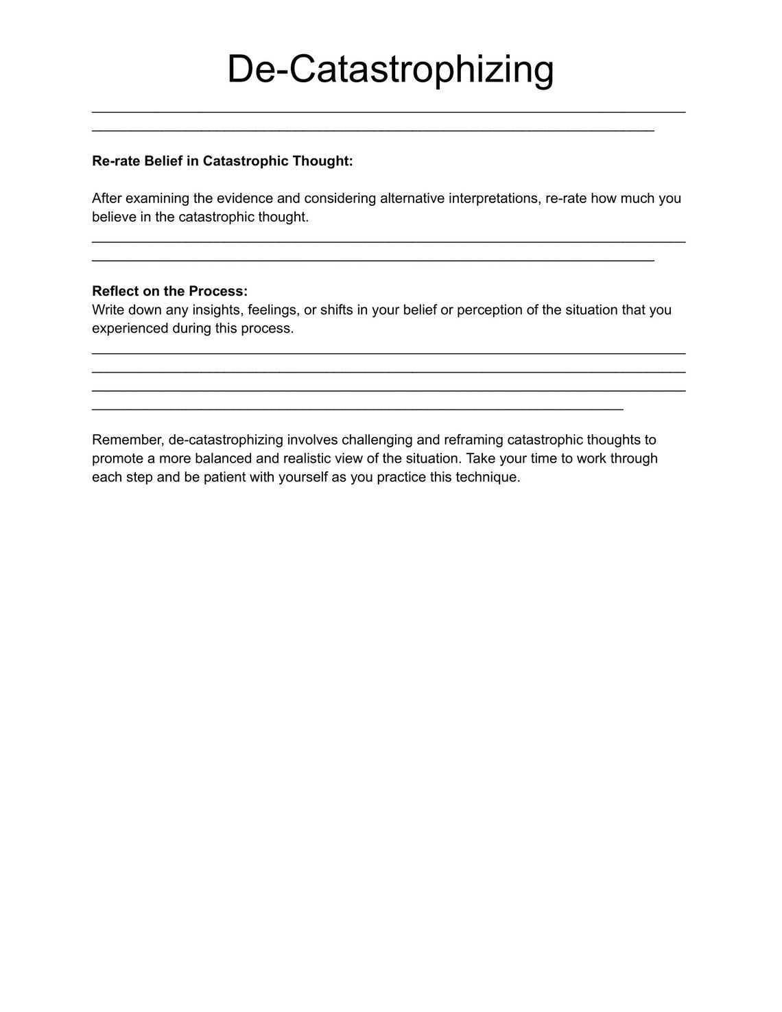De-catastrophizing Worksheet, Mental Health Worksheet, Counseling Tool ...