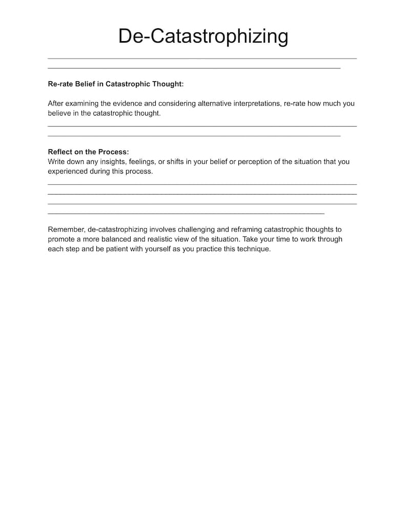 De-catastrophizing Worksheet, Mental Health Worksheet, Counseling Tool ...