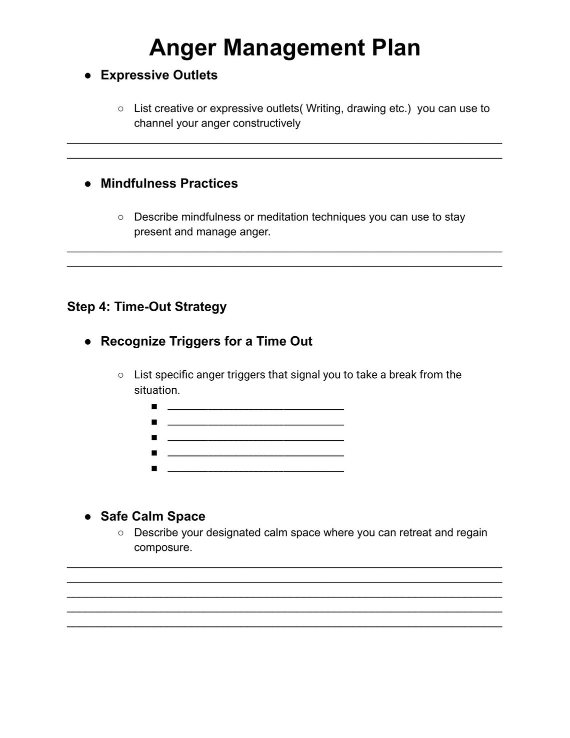 Anger Management Plan, Therapist Tool, Anger Management Tool, Anger ...