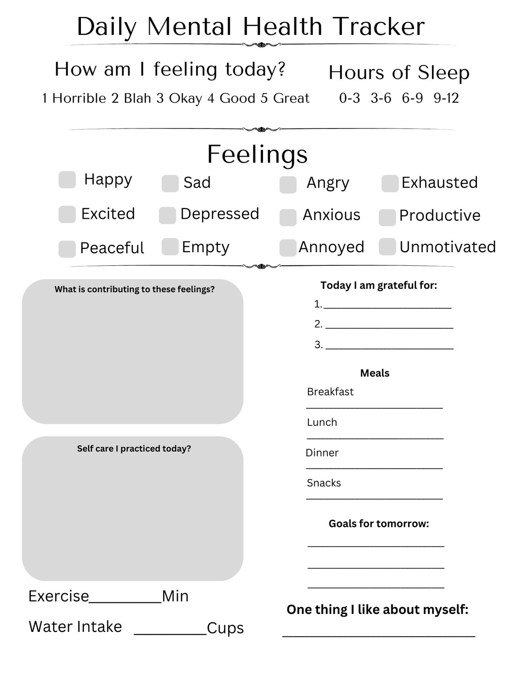 Daily Mental Health Tracker, Daily Mental Health Log, Mental Health ...