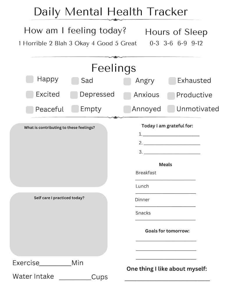 Daily Mental Health Tracker, Daily Mental Health Log, Mental Health ...