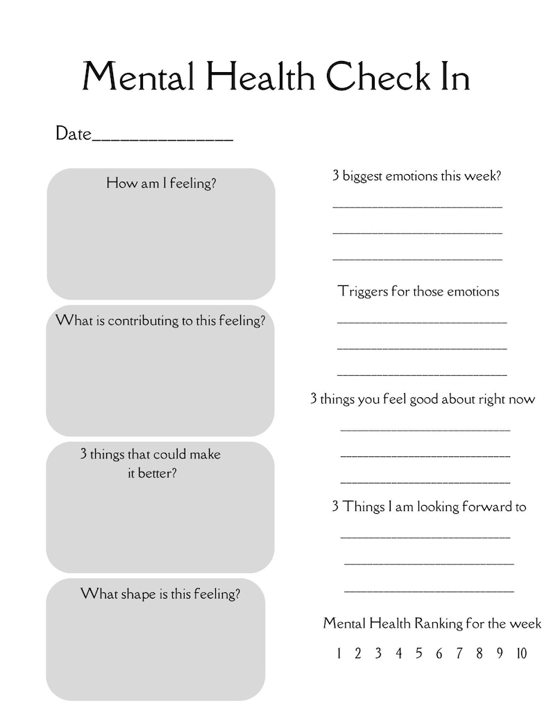 Mental Health Check in Digital Printable for Therapists, Counselors ...