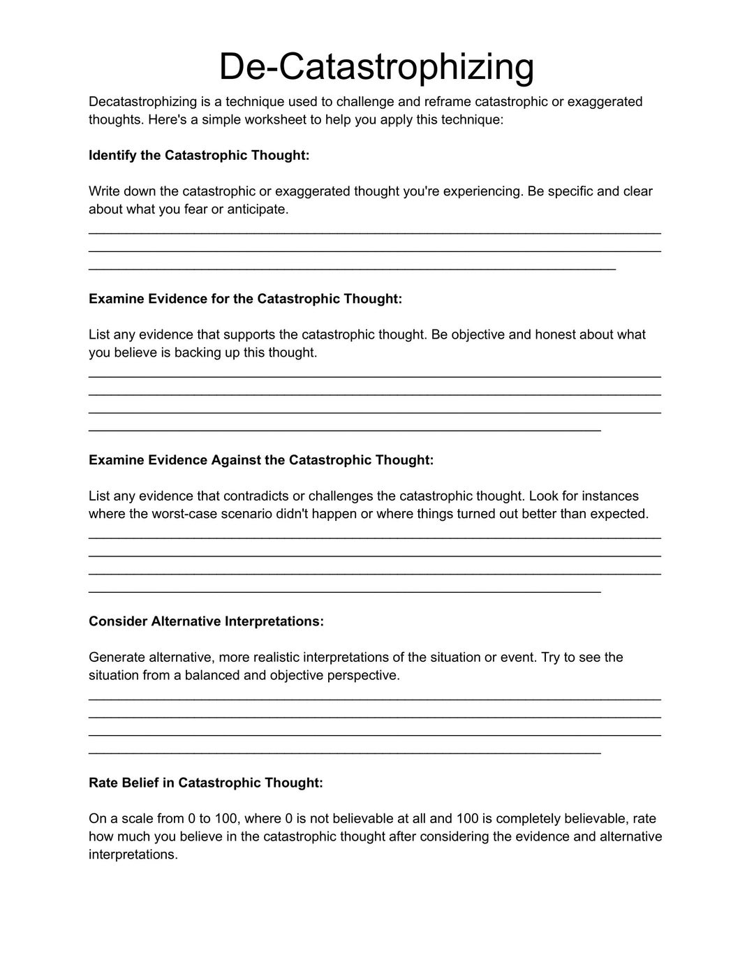 De-catastrophizing Worksheet, Mental Health Worksheet, Counseling Tool, Therapy Tool - Etsy