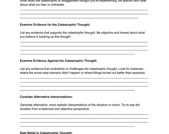 De-catastrophizing Worksheet, Mental Health Worksheet, Counseling Tool ...