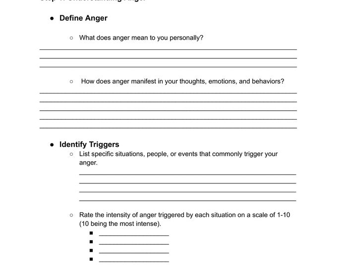 Anger Management Plan, Therapist Tool, Anger Management Tool, Anger ...