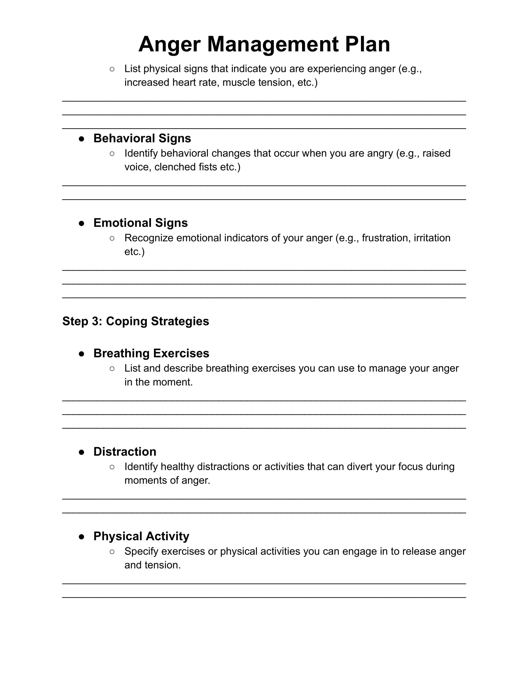 Anger Management Plan, Therapist Tool, Anger Management Tool, Anger ...