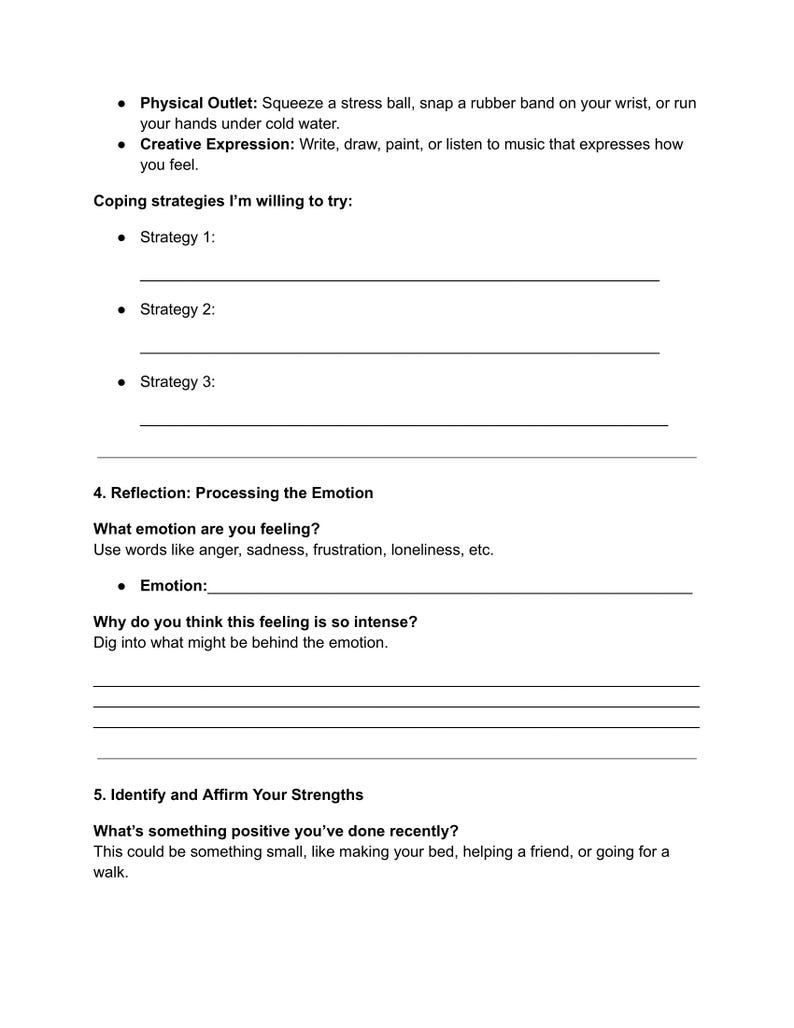 Self Harm Worksheet, Mental Health Worksheet, Therapy Worksheet, Self ...