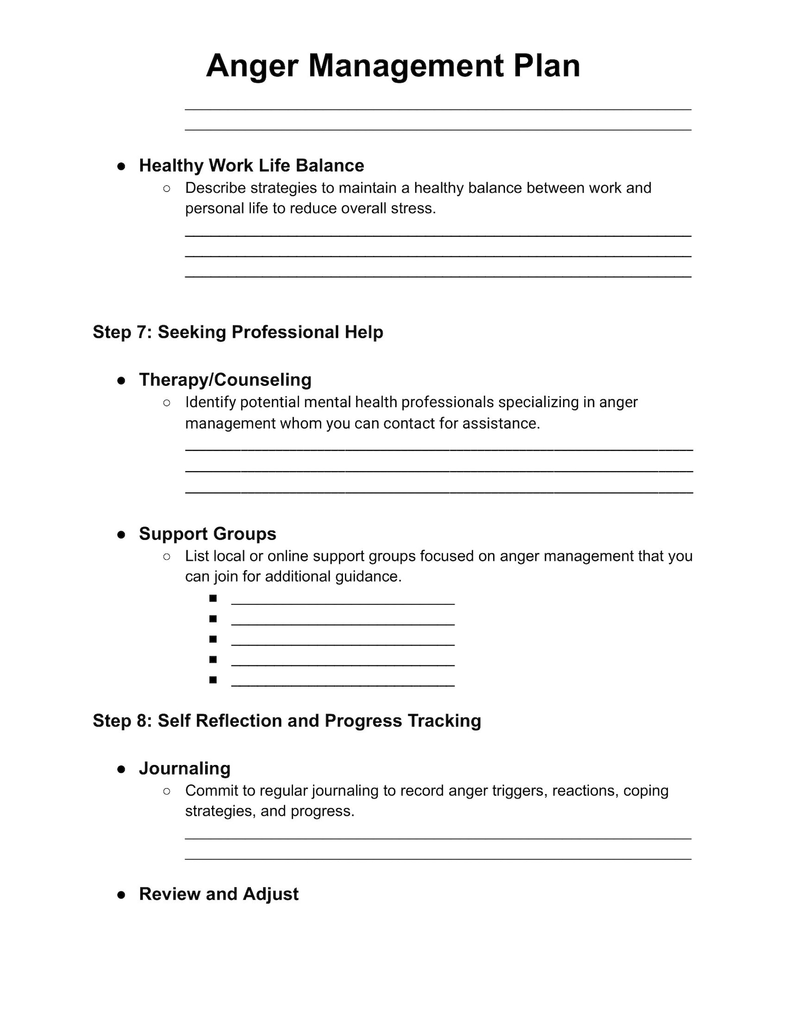 Anger Management Plan, Therapist Tool, Anger Management Tool, Anger ...