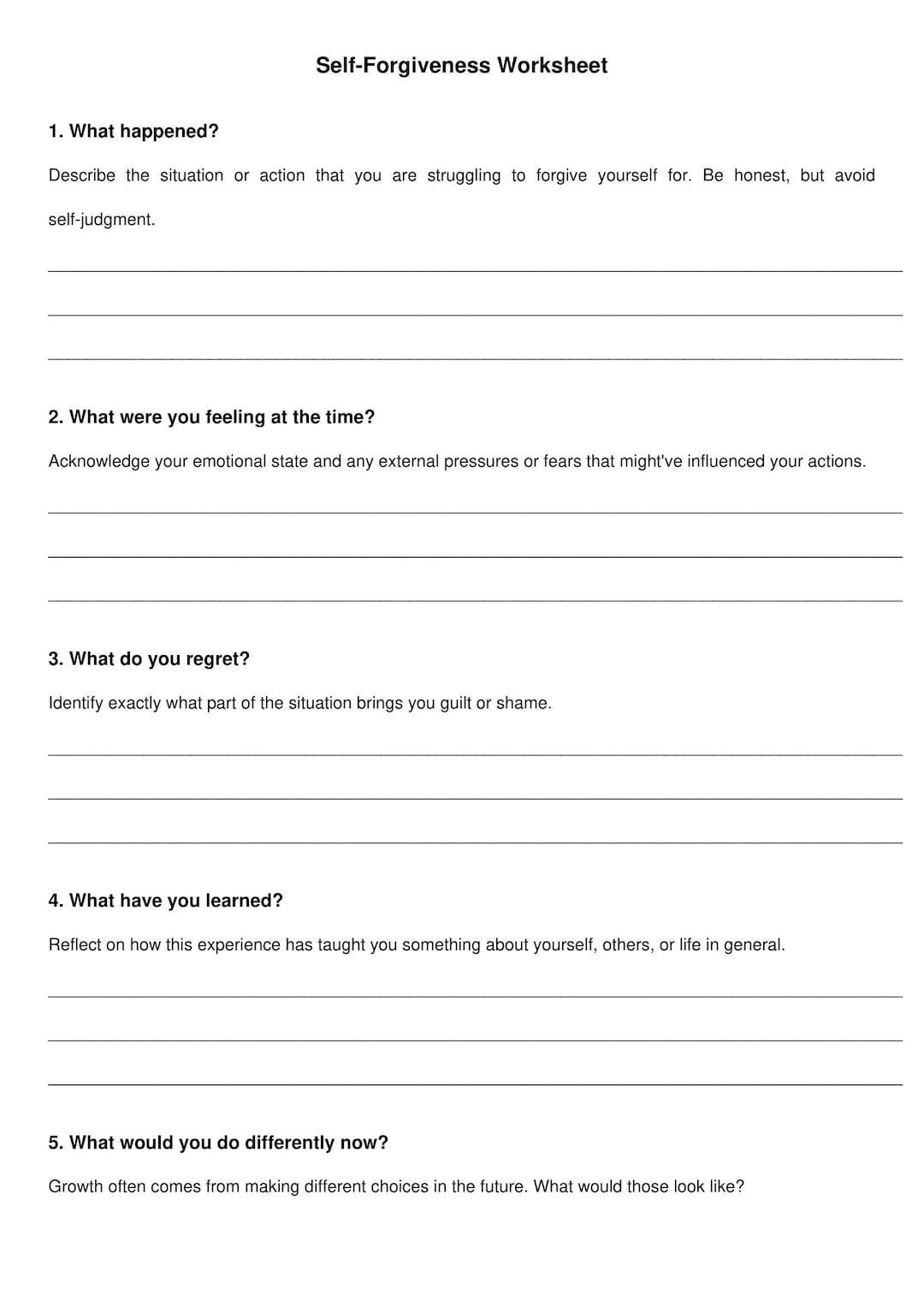 Self Forgiveness Worksheet, Counseling Tool, Social Work Worksheet ...