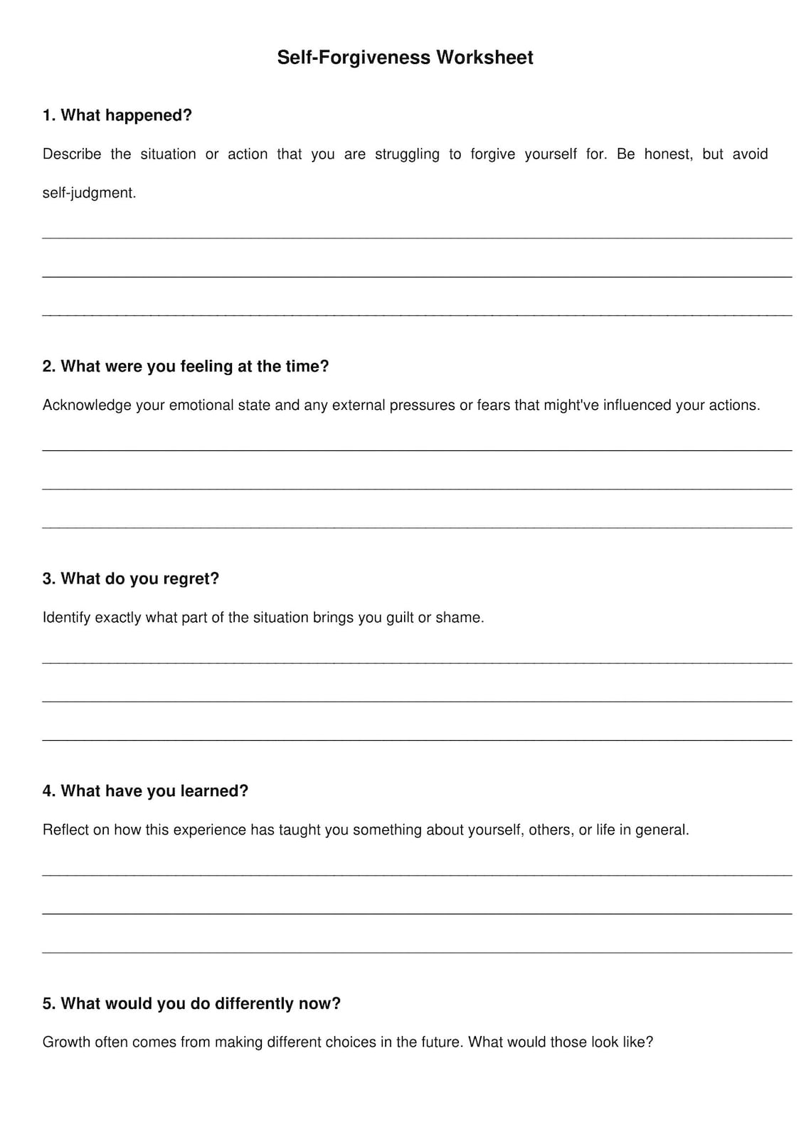 Self Forgiveness Worksheet, Counseling Tool, Social Work Worksheet ...