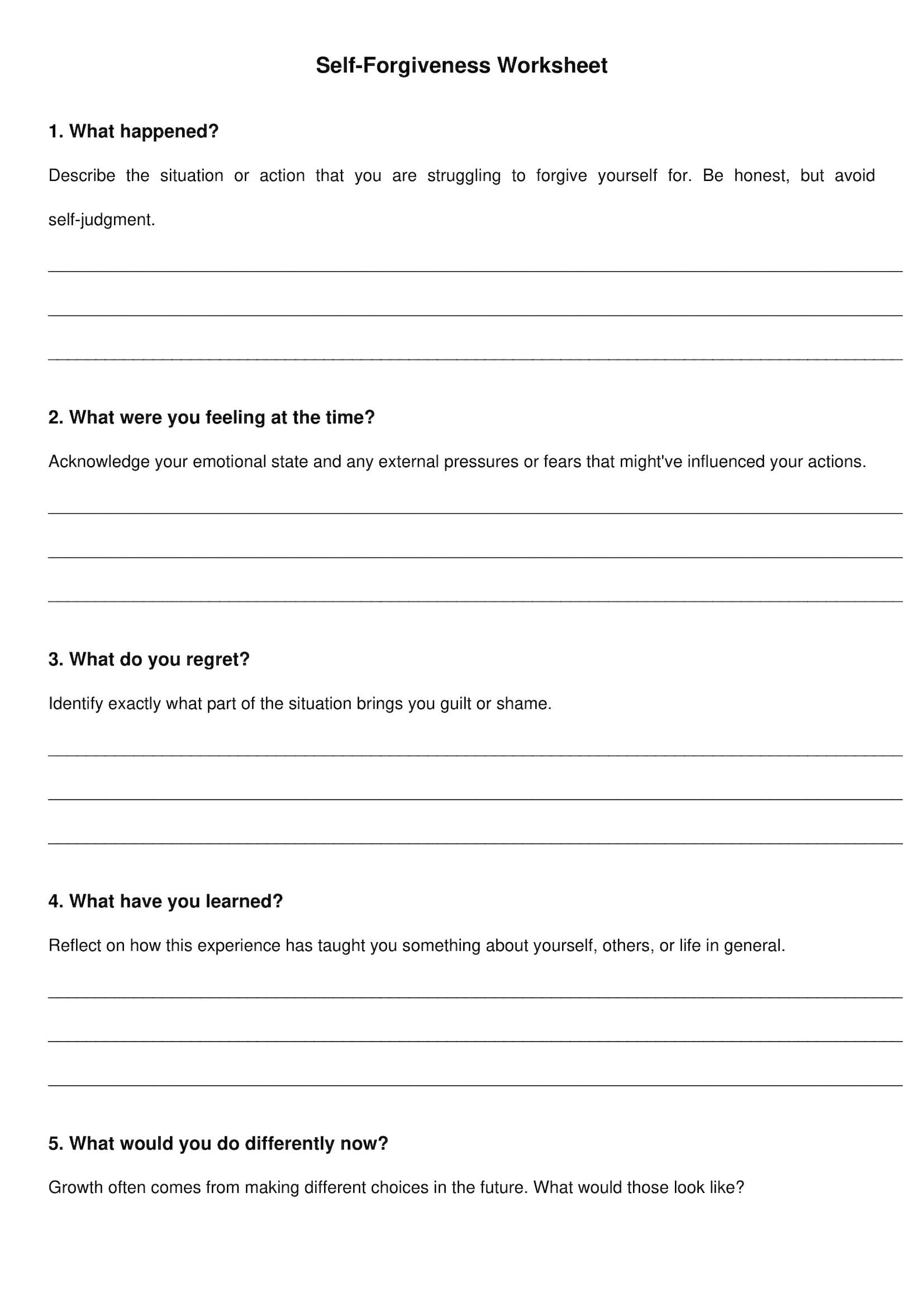 Self Forgiveness Worksheet, Counseling Tool, Social Work Worksheet ...