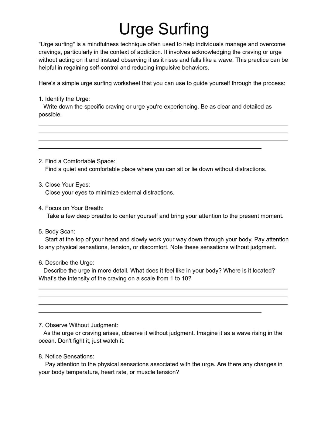 Urge Surfing, DBT Worksheet, Counseling Tool, Social Work Tool, Mental ...