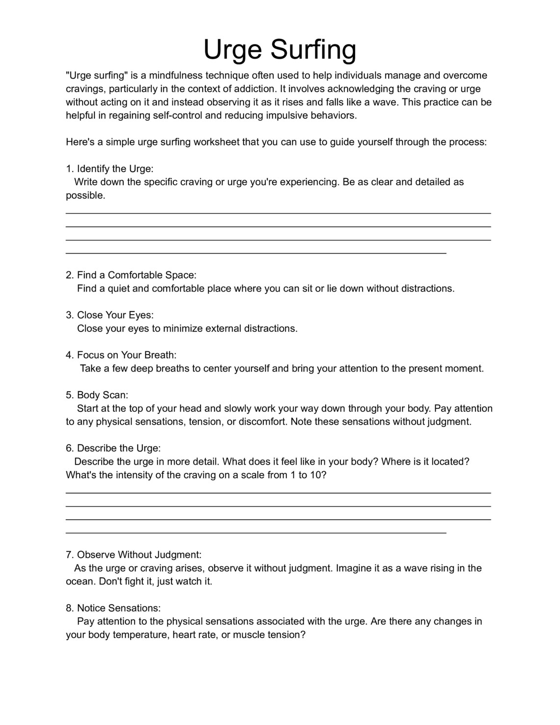 Urge Surfing, DBT Worksheet, Counseling Tool, Social Work Tool, Mental ...