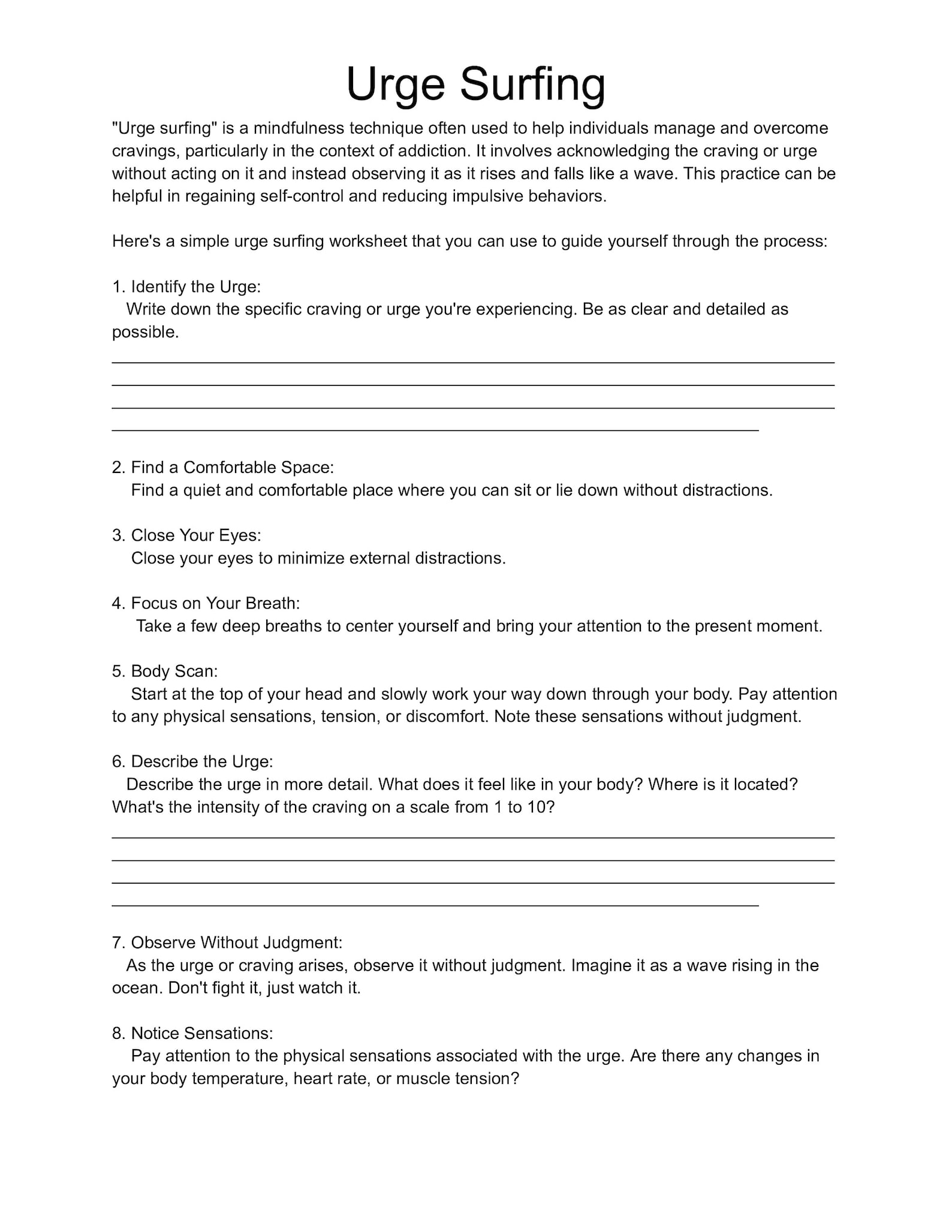 Urge Surfing, DBT Worksheet, Counseling Tool, Social Work Tool, Mental ...