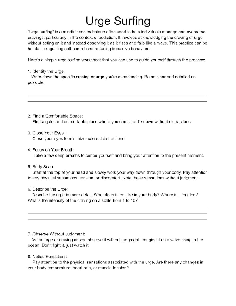 Urge Surfing, DBT Worksheet, Counseling Tool, Social Work Tool, Mental ...
