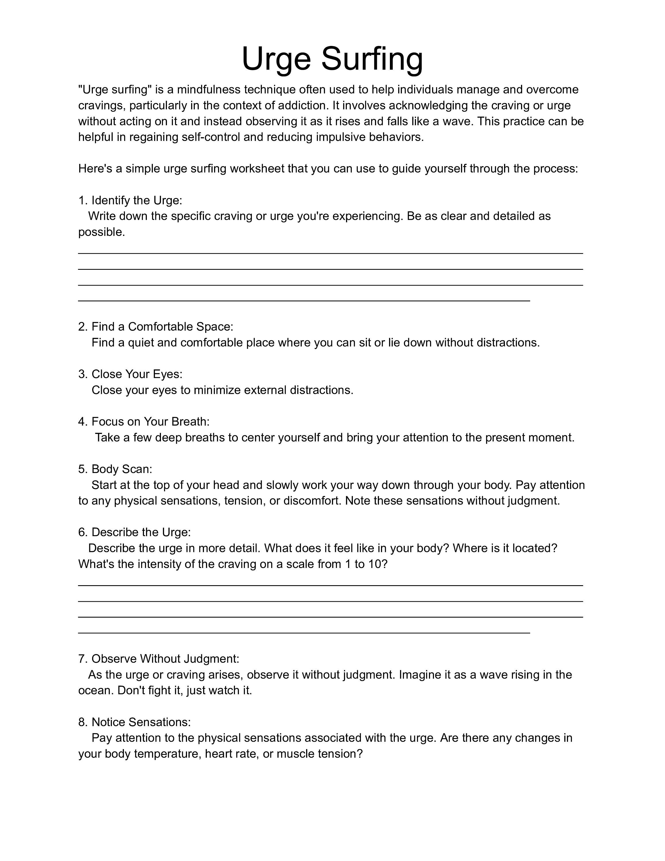 Urge Surfing, DBT Worksheet, Counseling Tool, Social Work Tool, Mental ...