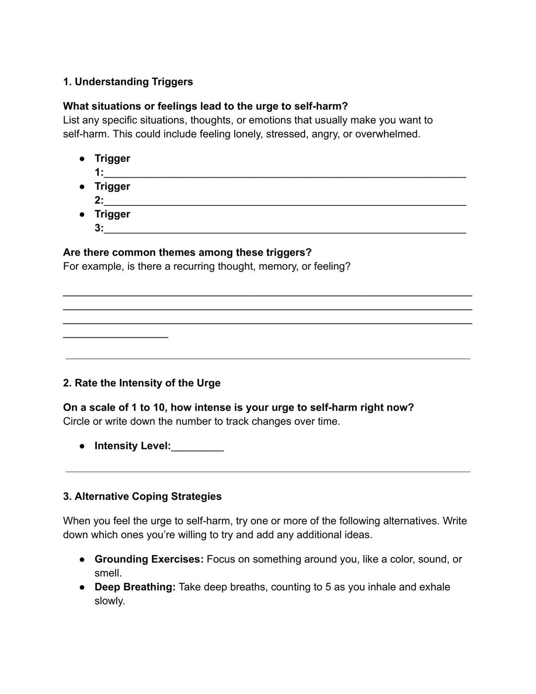 Self Harm Worksheet, Mental Health Worksheet, Therapy Worksheet, Self ...